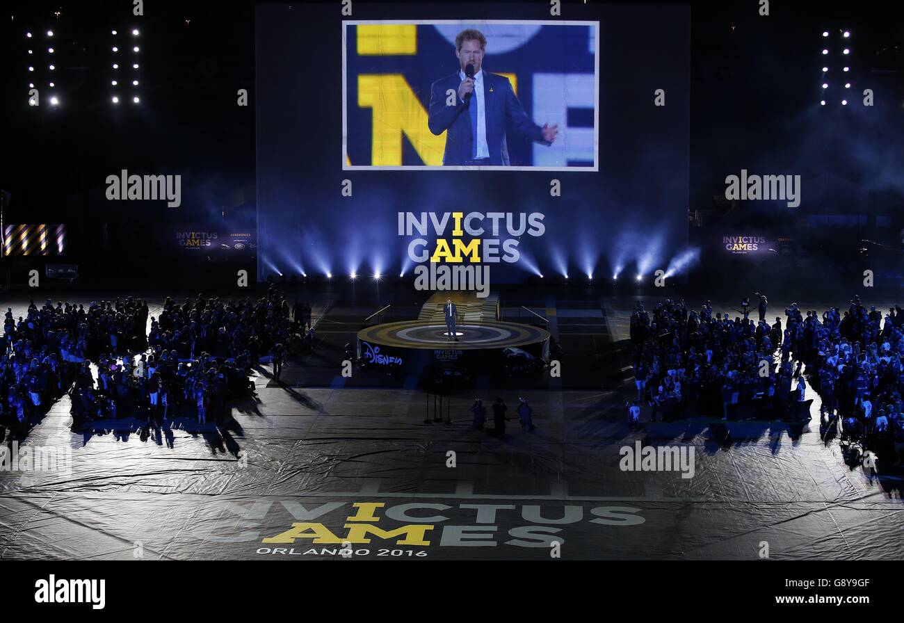 Prince Harry addresses the audience during the opening ceremony of the ...