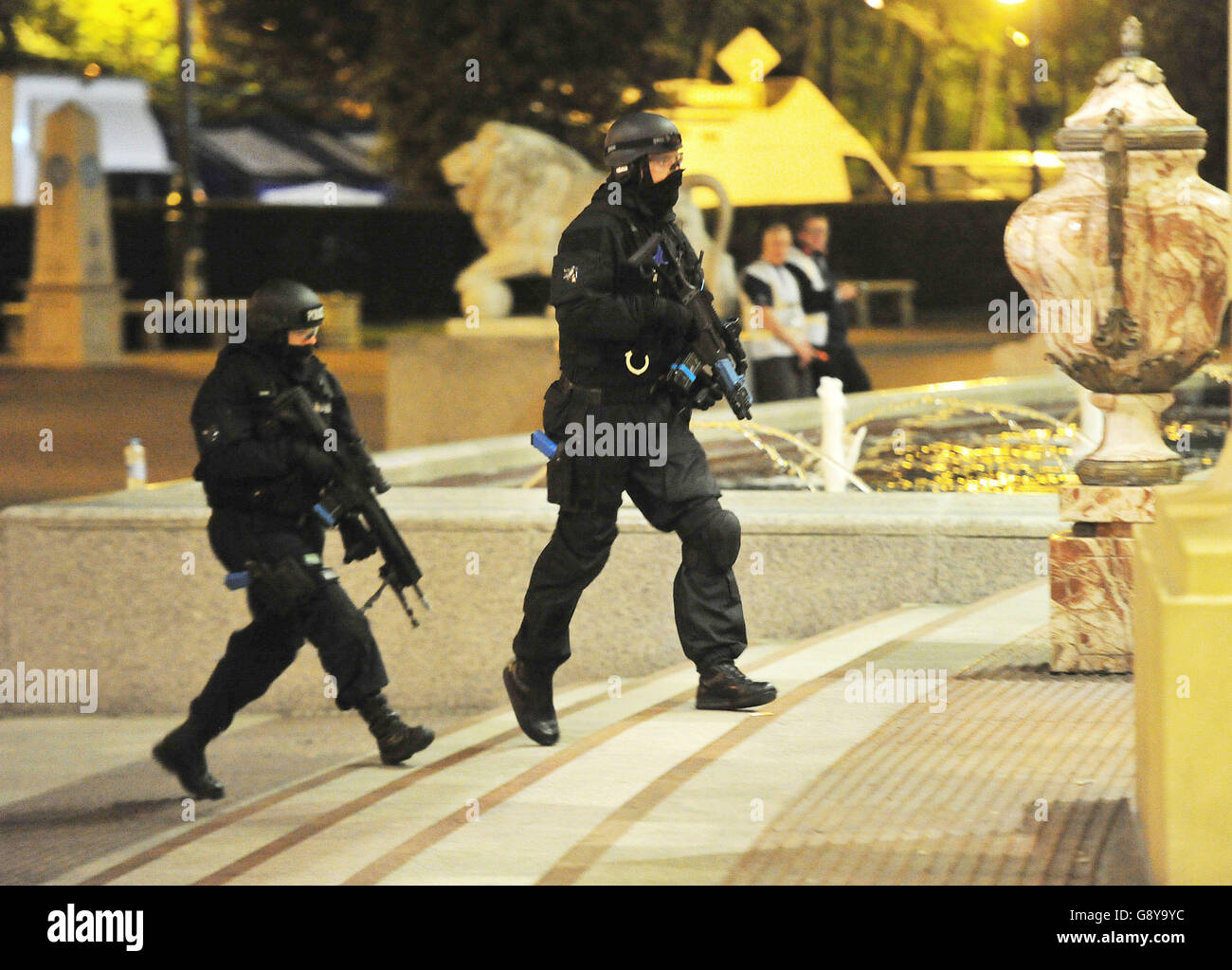 An armed police officer during an exercise at the Intu Trafford Centre ...