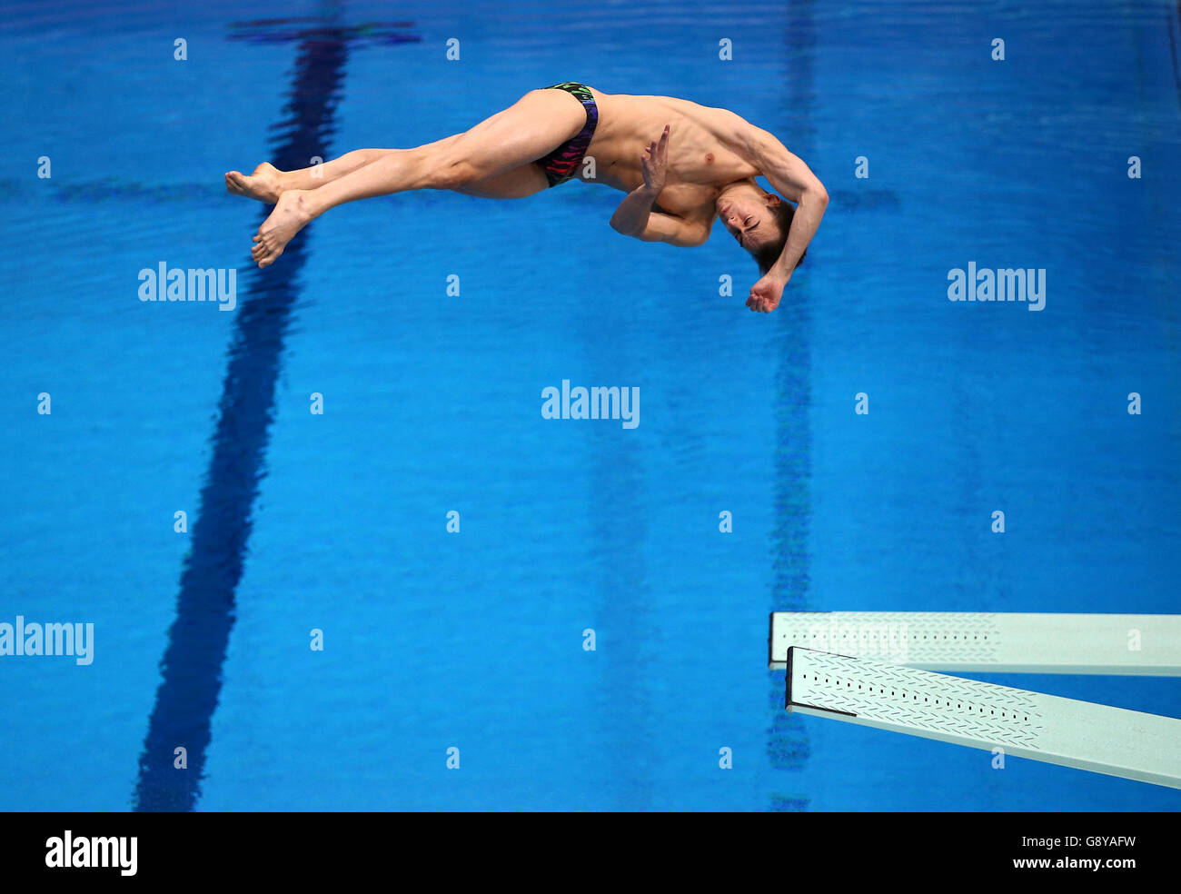 Spain's Alberto Arevalo competes in the 1m Men Springboard Preliminary ...