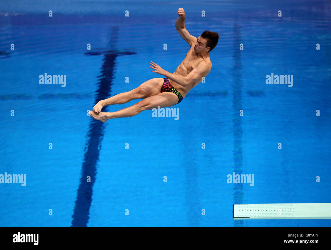Spain's Alberto Arevalo competes in the 1m Men Springboard Preliminary ...