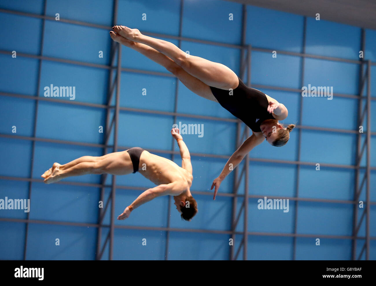 Great Britain's Tom Daley and Grace Reid compete in the 3m Synchro ...