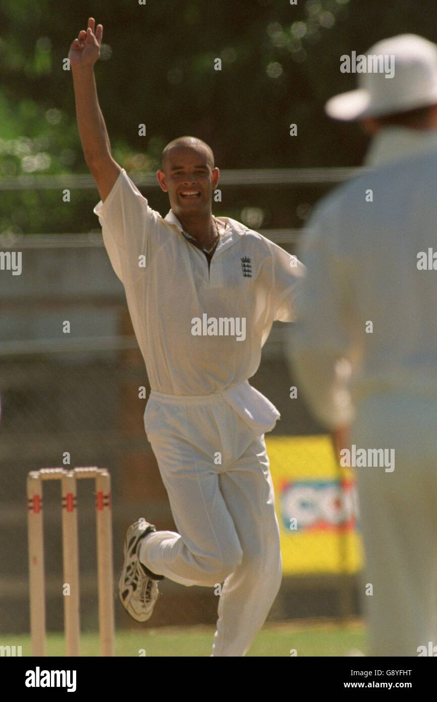 England's Dean Headley celebrates taking the wicket of Jamaica's Robert ...