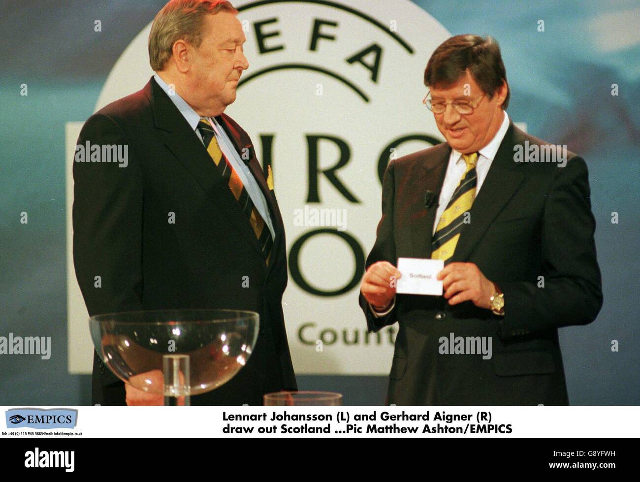 Uefa president lennart johansson right with gerhard aigner left hi-res ...
