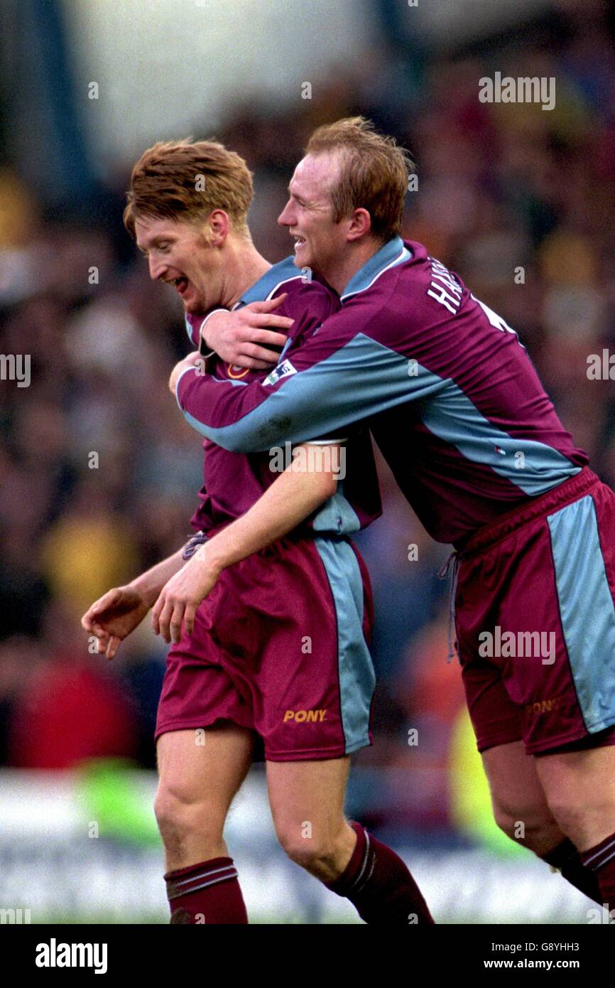 L-R: Steve Lomas is congratulated on scoring the winning goal for West ...
