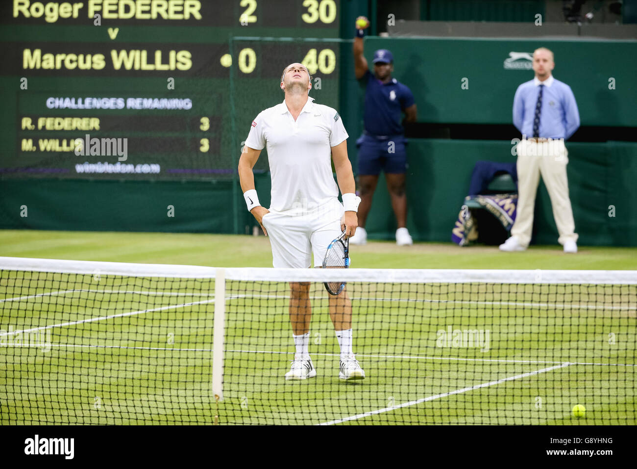 London, UK. 29th June, 2016. Marcus Willis (GBR) Tennis : Marcus Willis of Great Britain reacts ...