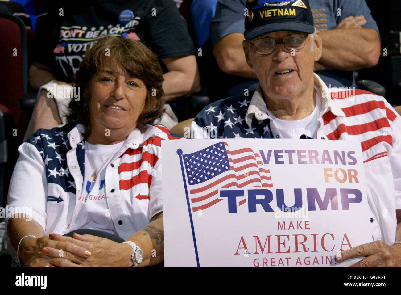 Mr. and Mrs. Dearborn, supporters of Donald Trump, attending a ...