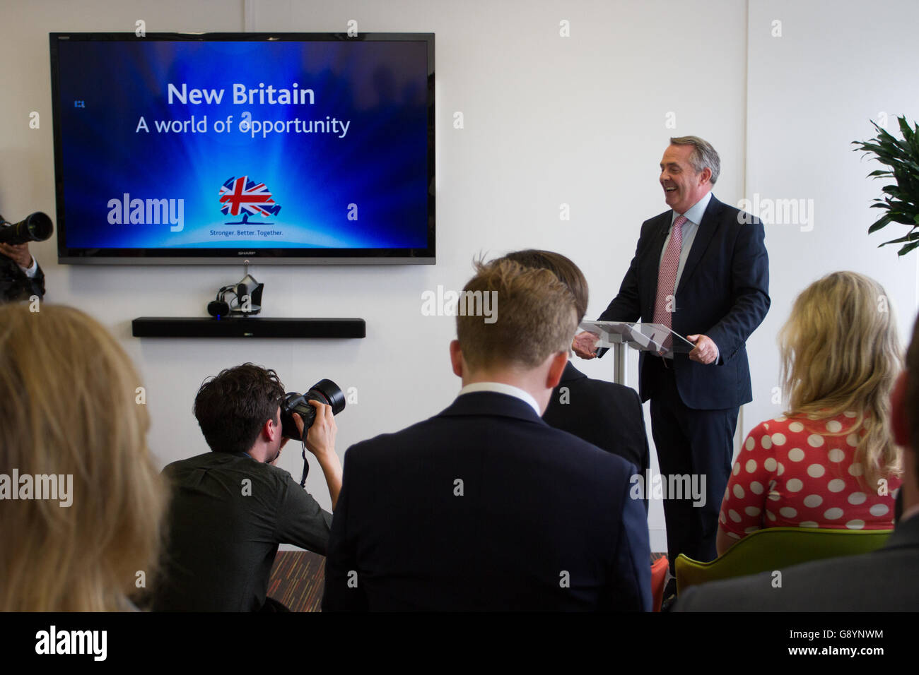 London, England. 30th June 2016. Defence Secretary, Liam Fox, announces ...