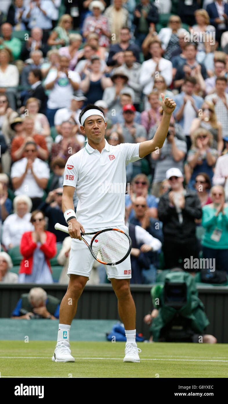 London, UK. 30th June, 2016. Kei Nishikori of Japan celebrates after ...