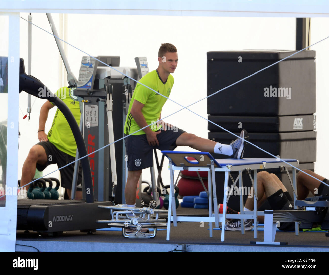 Evian, France. 01st July, 2016. Germany's Joshua Kimmich stretches ...