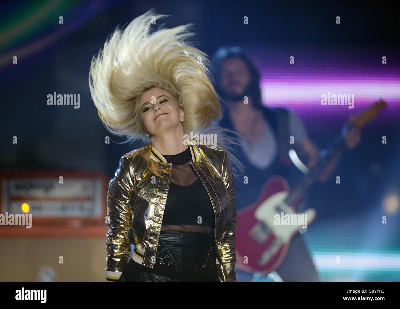 Singer Beatrice Egli performs during the show 'Unsere gröten Hits' (lit ...