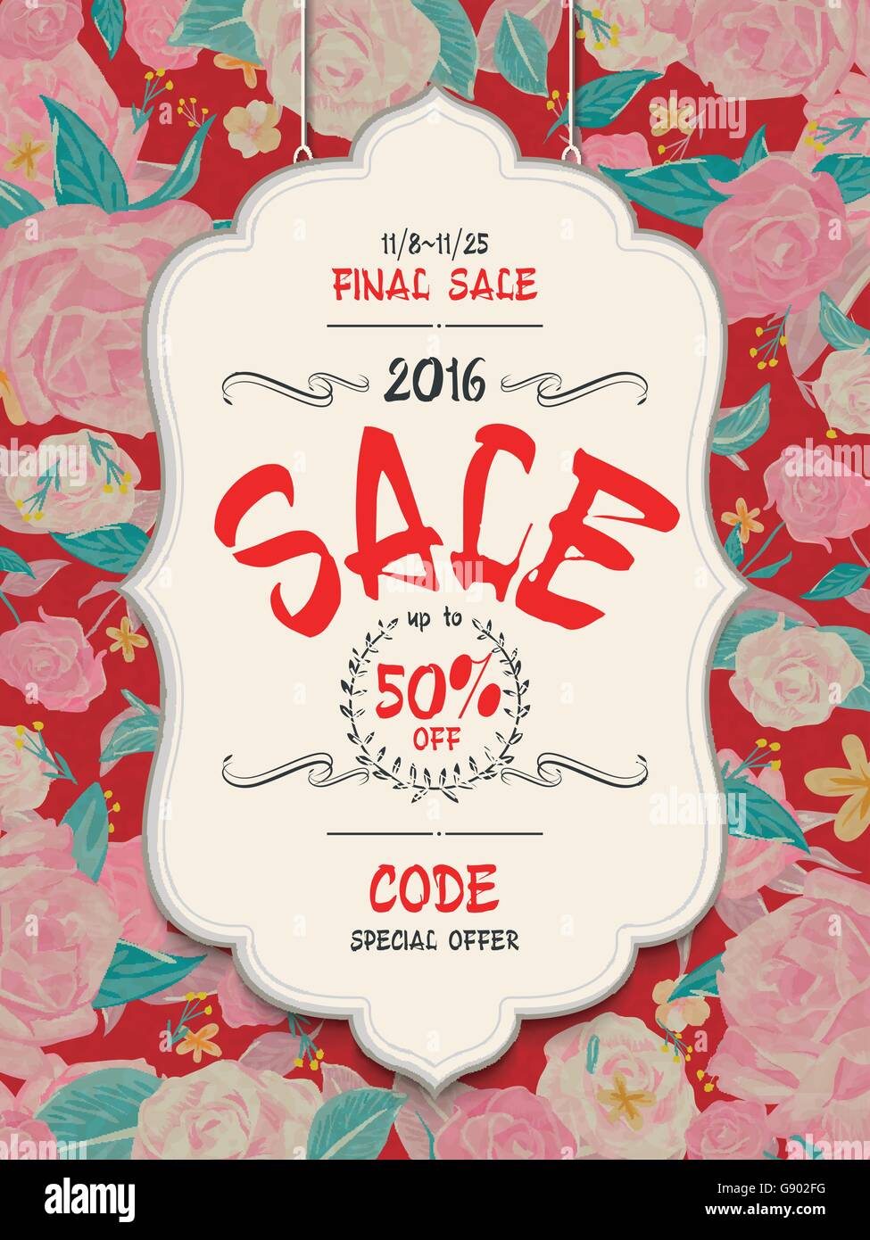 attractive sale poster template design with roses background Stock ...