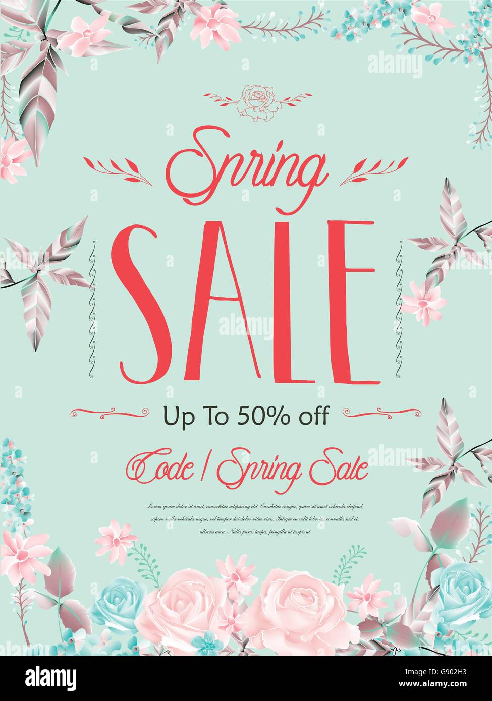 graceful spring sale poster template design with floral elements Stock ...