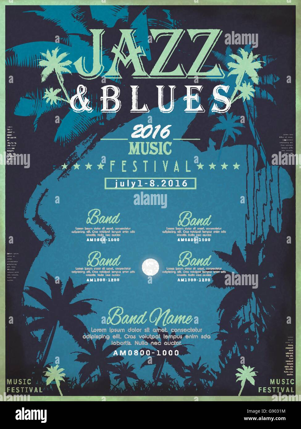 jazz festival poster template design with palm tree background Stock ...