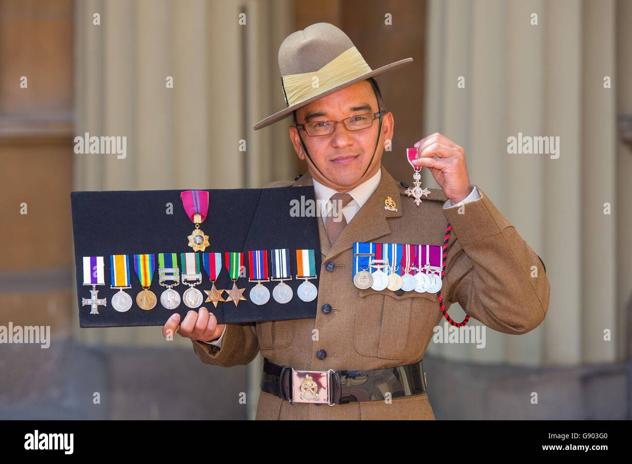 Warrant Officer Second Class Khadak Chhetri with the MBE medal awarded ...