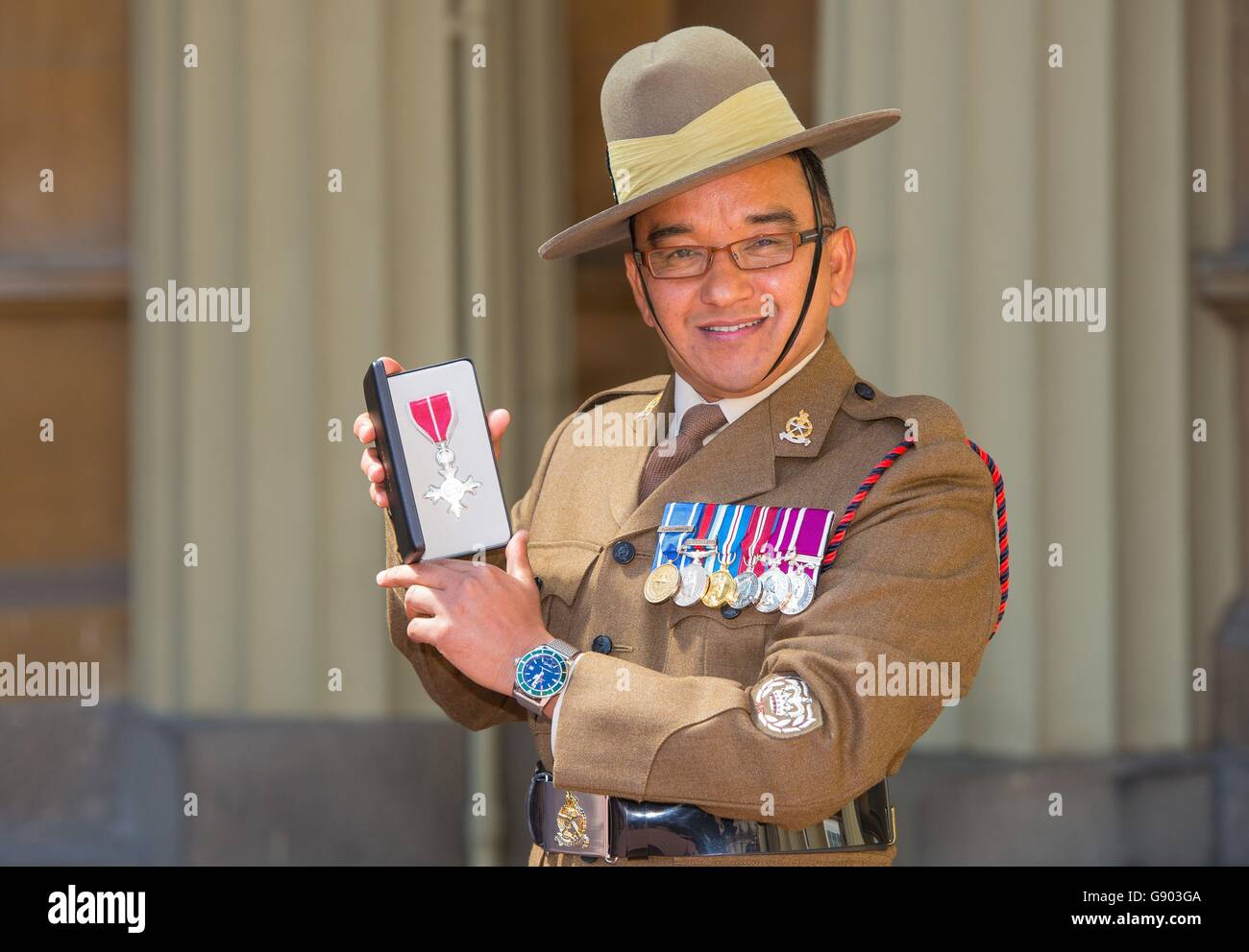 Warrant Officer Second Class Khadak Chhetri with the MBE medal awarded ...