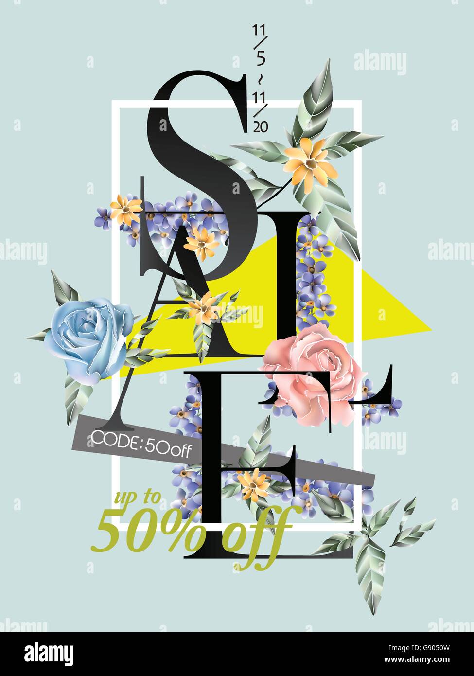 romantic sale poster template design with roses Stock Vector Image ...