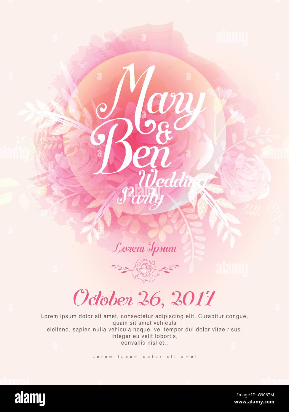 elegant wedding celebration poster design with watercolor roses ...