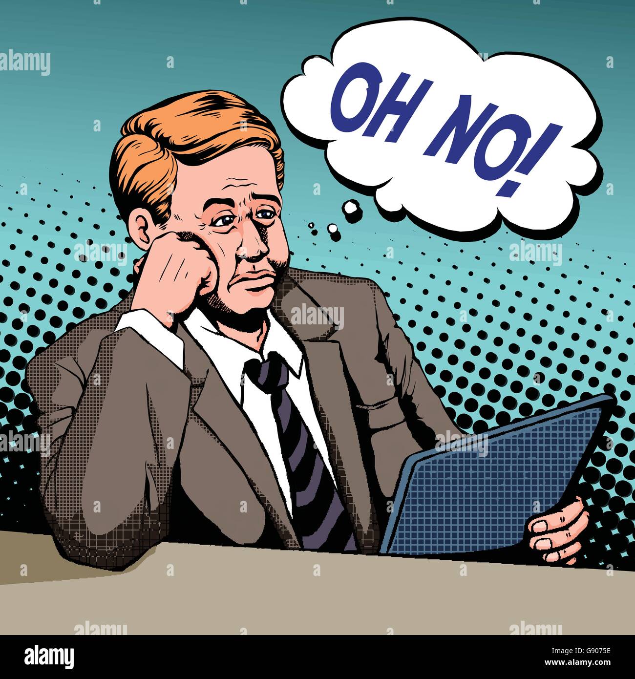 Pop art illustration and retro comic style. Resigned man reading ...