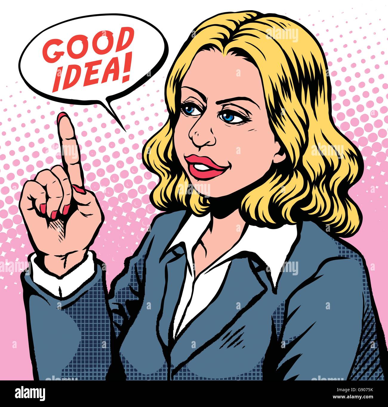 Pop art illustration and retro comic style. Business woman says GOOD ...