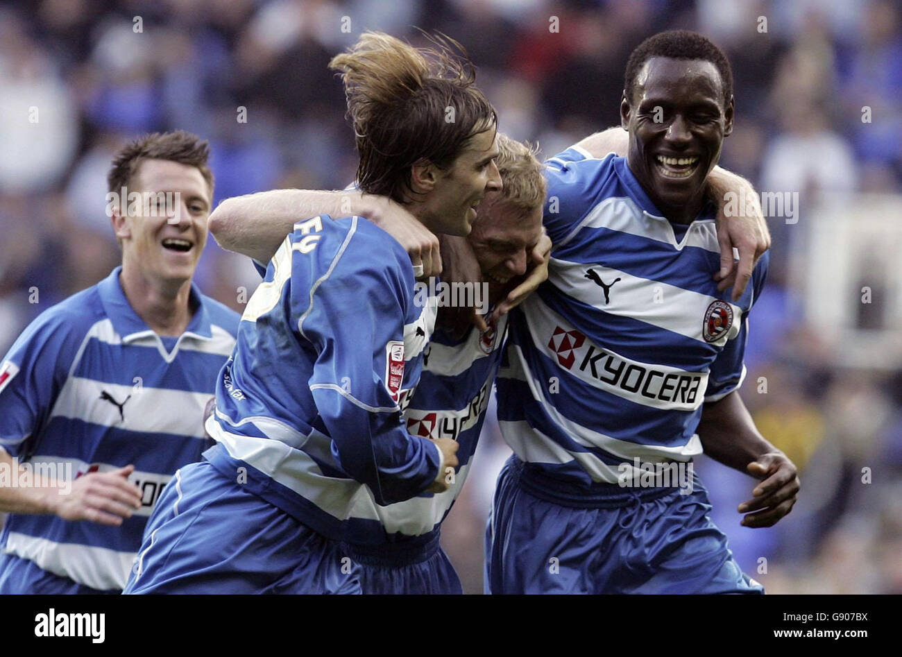 Reading team mates celebrate after scoring during the Coca-Cola ...