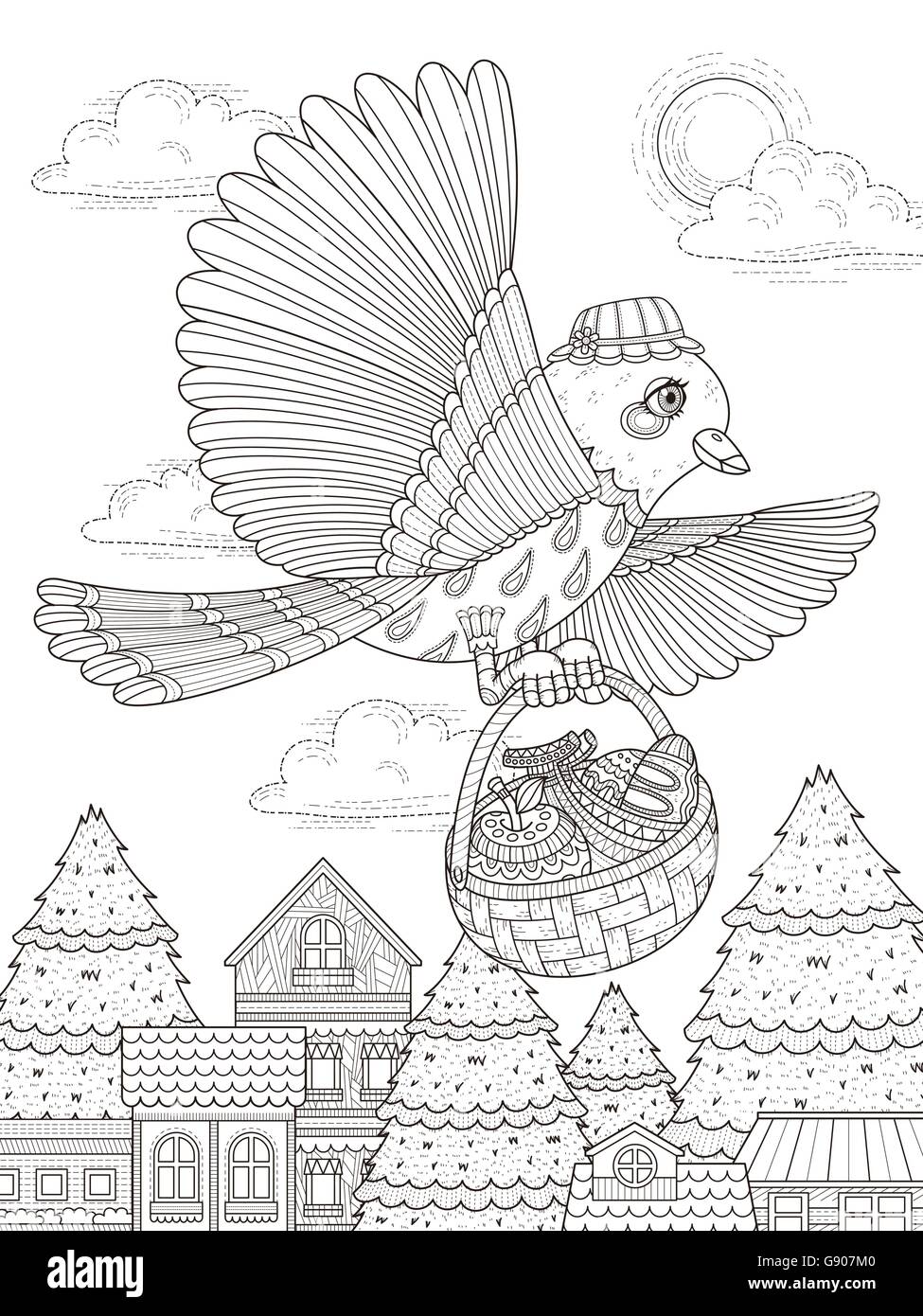 lovely bird brings food - adult coloring page Stock Vector Image & Art ...