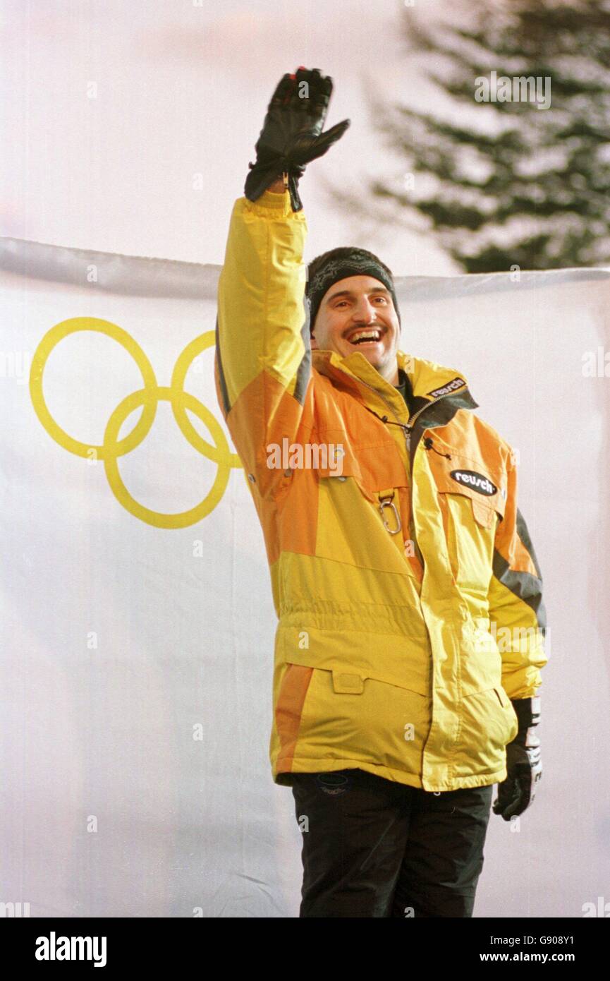 Georg hackl germany celebrates winning gold hi-res stock photography ...