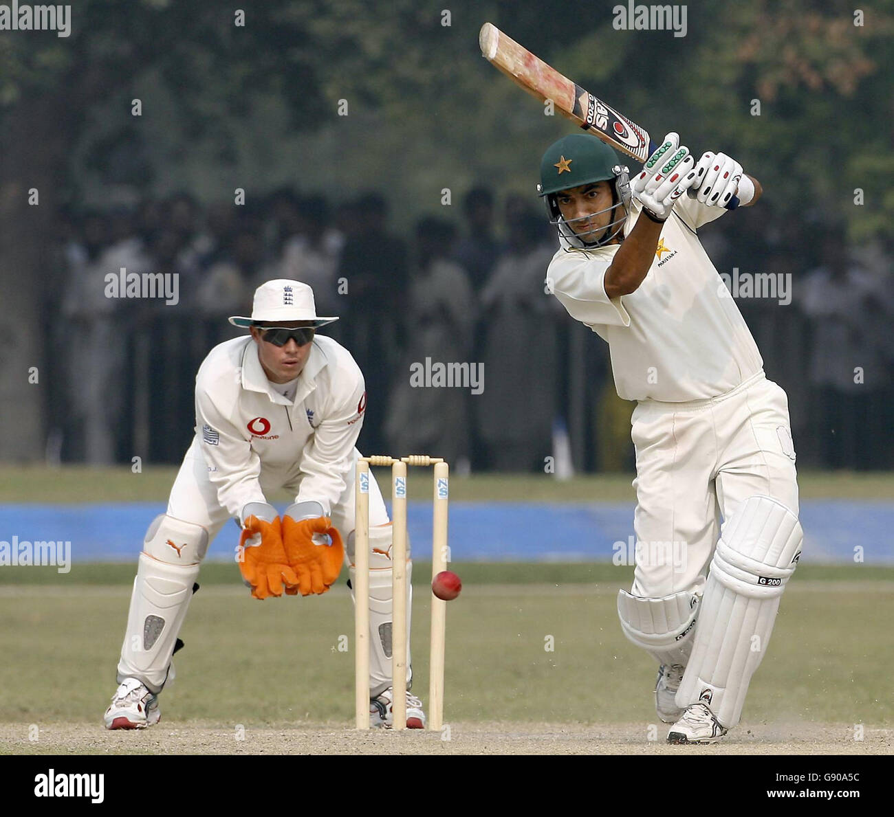 Pakistan A captain Hasan Raza (R) hits away during the third and final ...