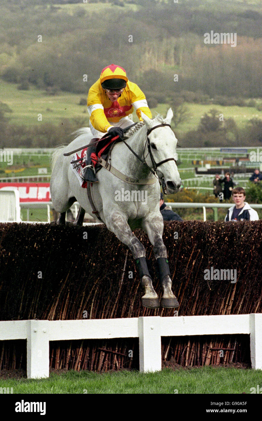 One Man ridden by Brian Harding clears the final fence on his way to ...