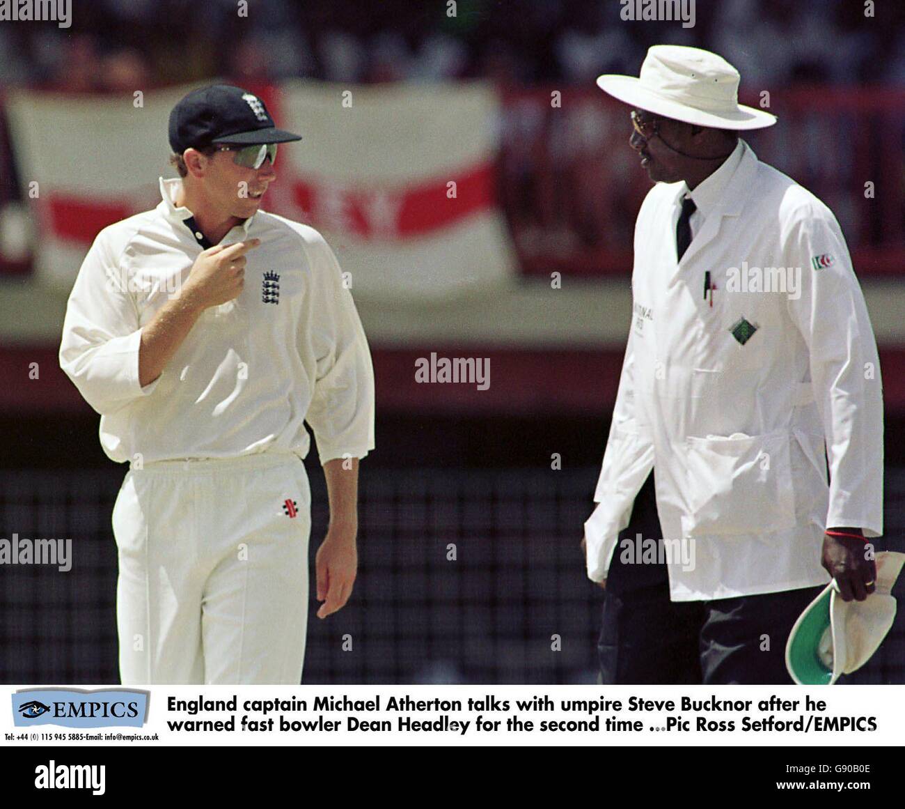 England captain Michael Atherton talks with umpire Steve Bucknor after ...