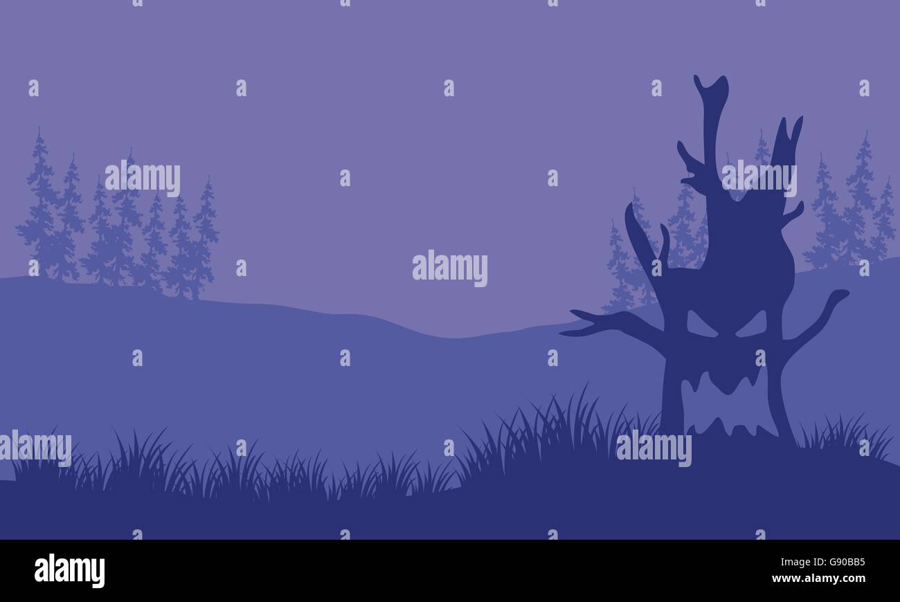 Foggy night tree silhouette Stock Vector Images - Alamy