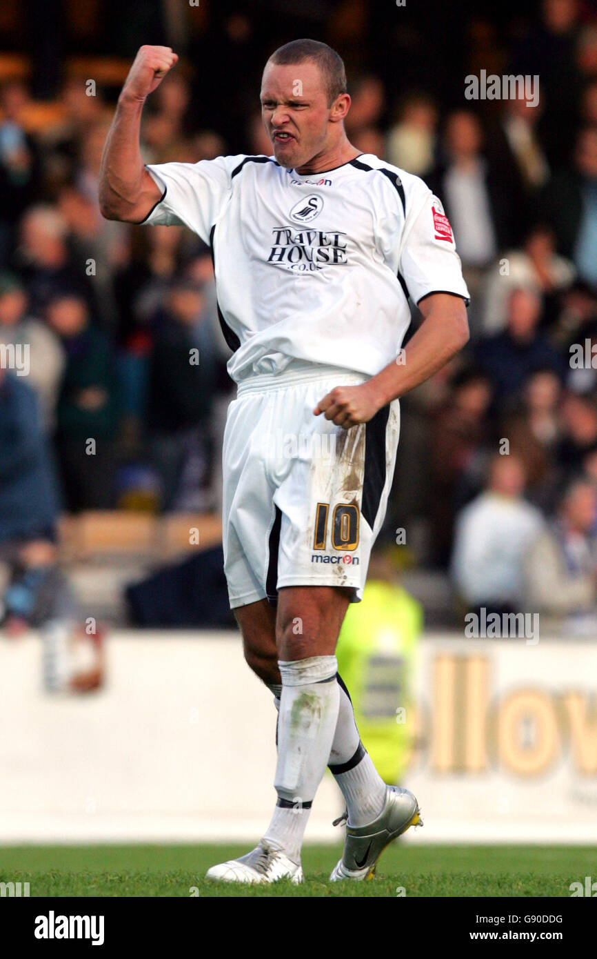 Swansea citys lee trundle celebrates at the final whistle hi-res stock ...
