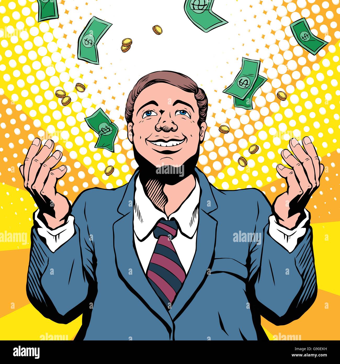 pop art illustration - money falls down from sky in retro comic style ...