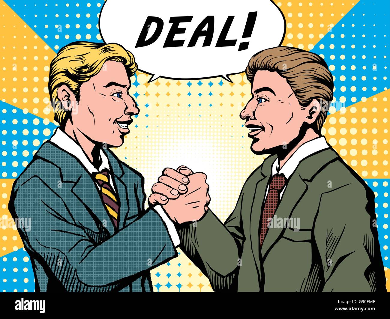 pop art illustration - businessman make a deal successfully in retro ...
