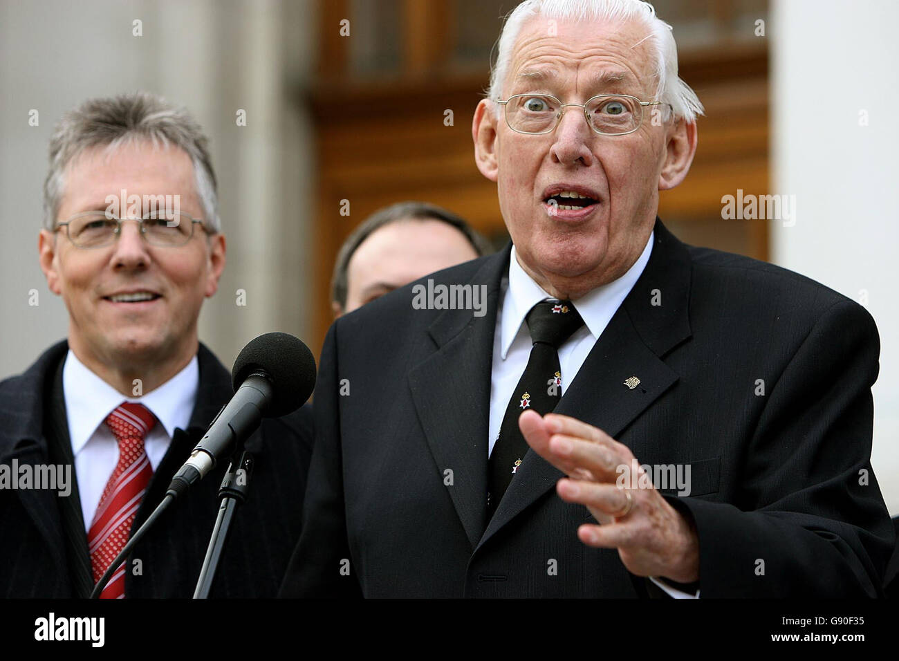 Rev Ian Paisley, leader of the Democratic Unionist Party with Peter ...