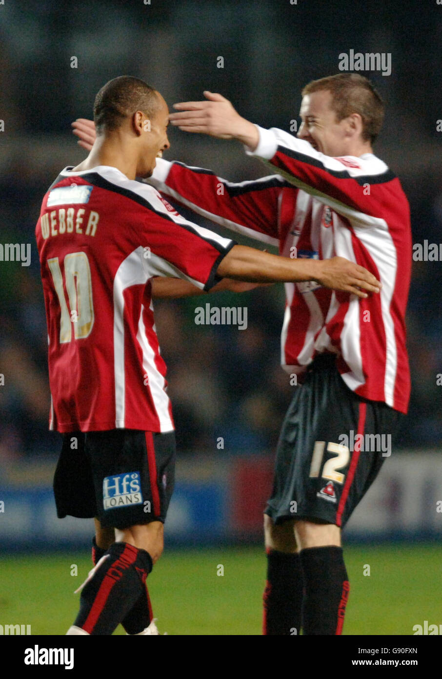 Sheffield United's Danny Webber (L) celebrates his second goal with ...