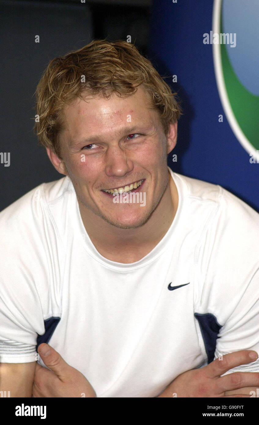 Josh Lewsey, England and Lions Rugby star, at a press conference after ...