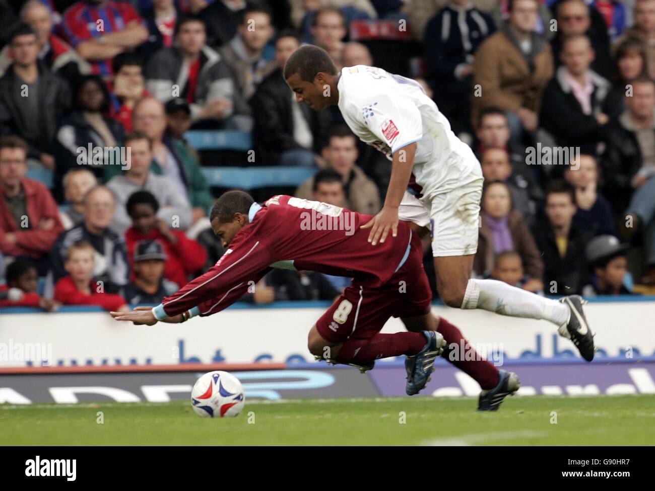 Crystal Palace's Tom Soares pushes Burnley's Micah Hyde in a challenge ...