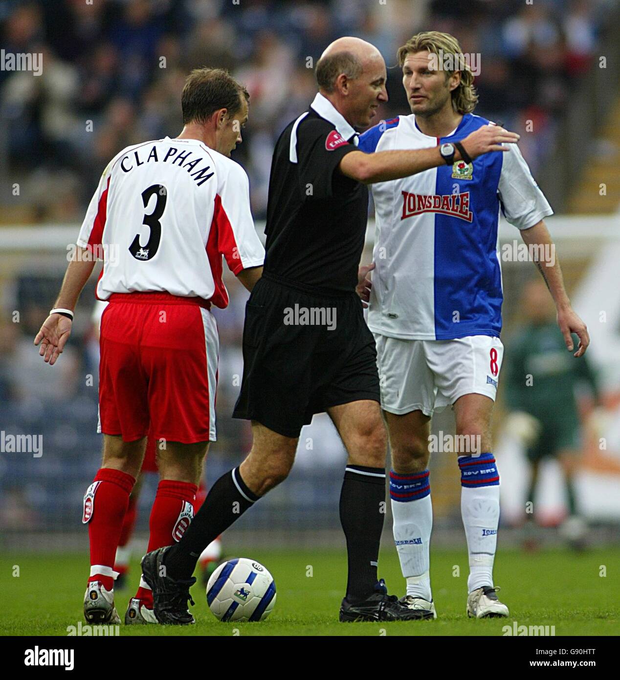Blackburn rovers robbie savage confronts referee barry knight hi-res ...