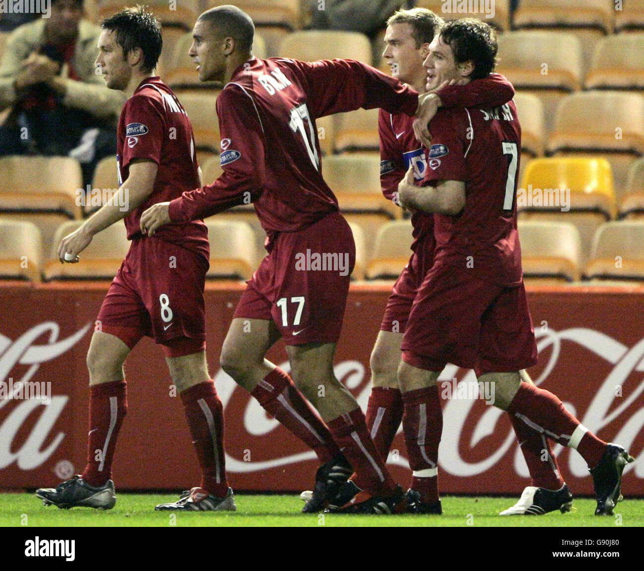 Aberdeen's Jamie Smith (right) celebrates scoring against Dundee Utd ...