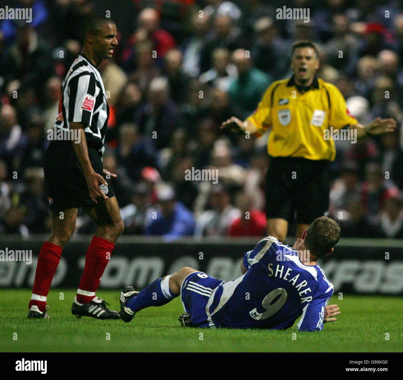 Newcastle United's Alan Shearer on the floor following a clash with ...