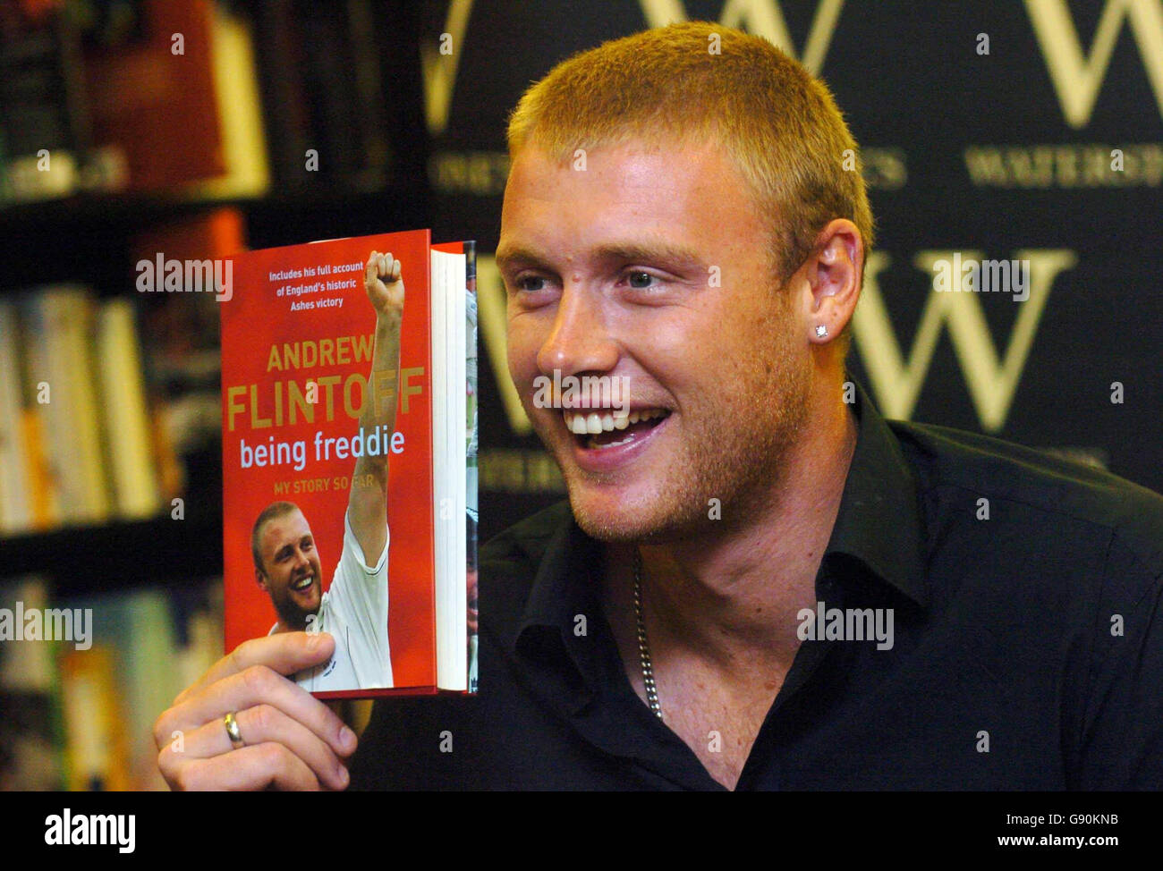England's Andrew Flintoff signs copies of his book 'Being Freddie ...