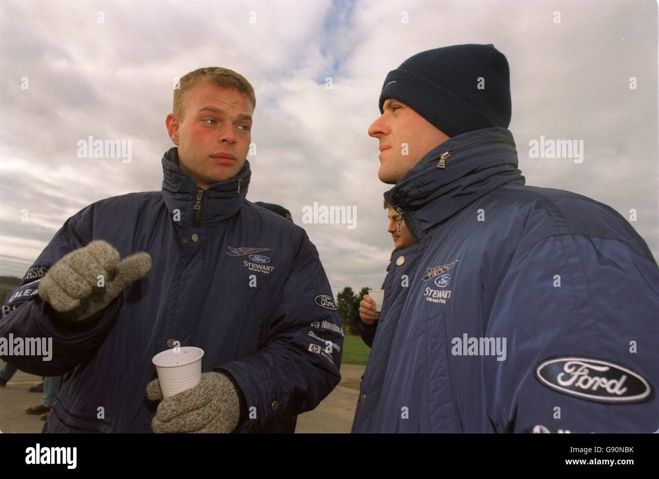 L-R: Jan Magnusson and Rubens Barrichello chat about testing Stock ...