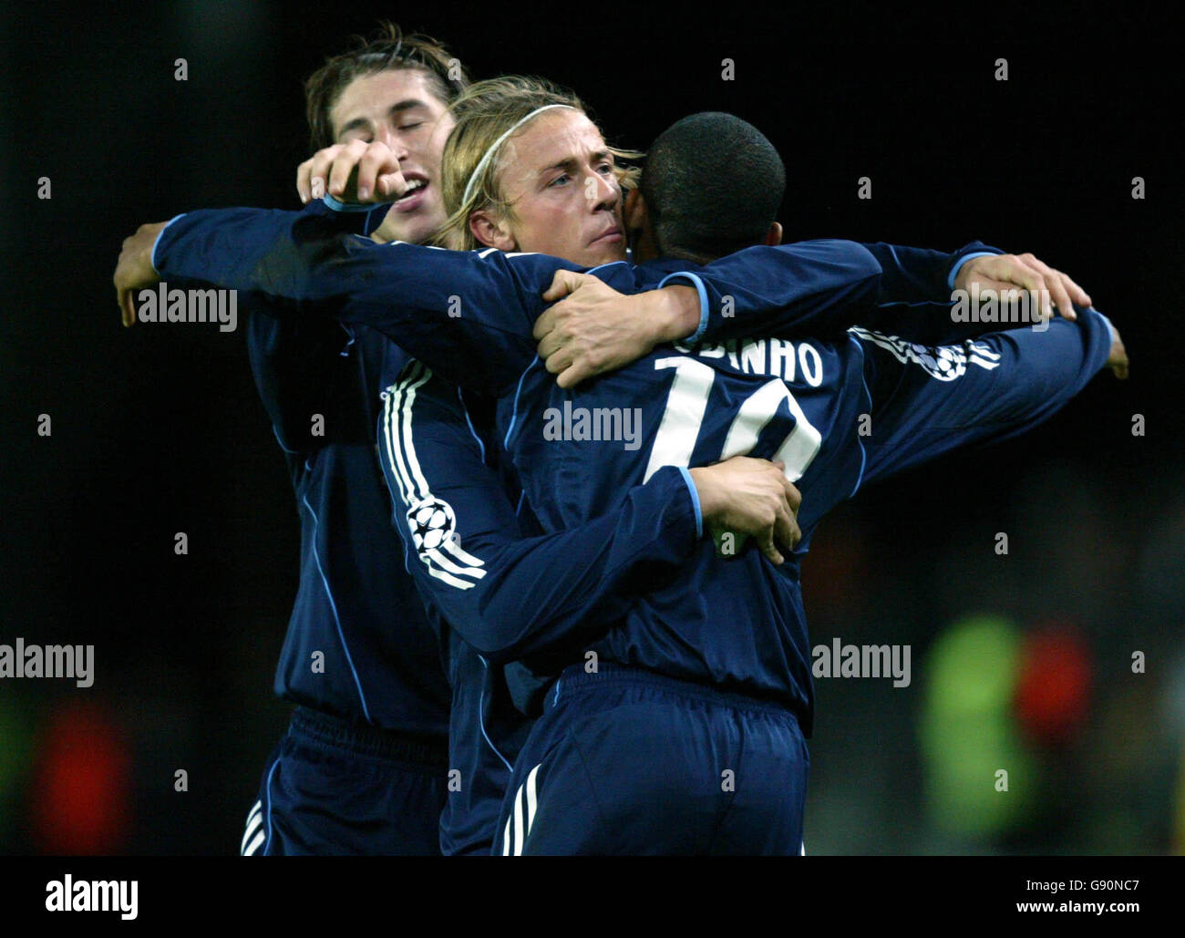 Real Madrid's Roberto Soldado congratulates goal score Robinho Stock ...