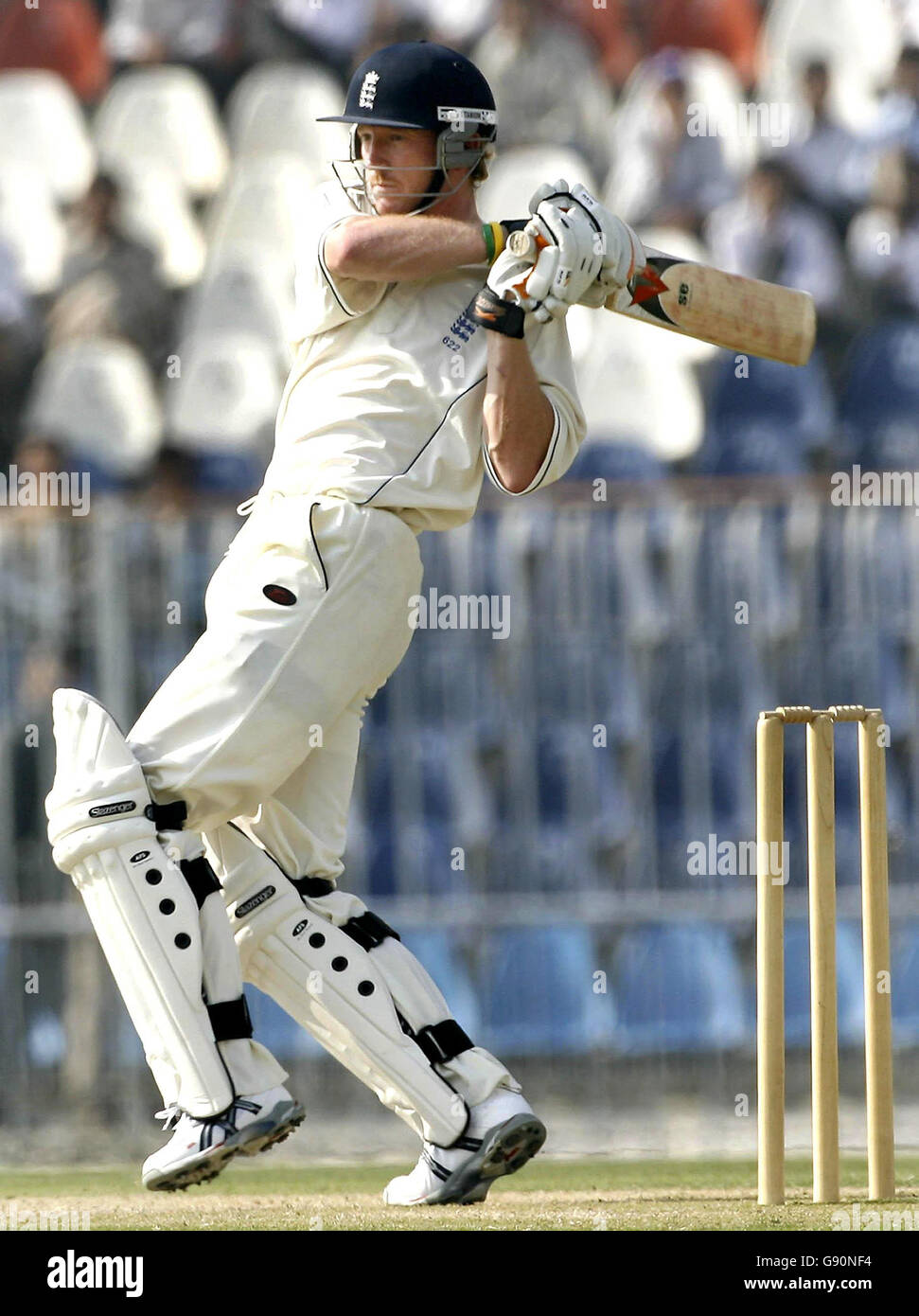 England's Paul Collingwood in action against the PCB Patron's XI during ...