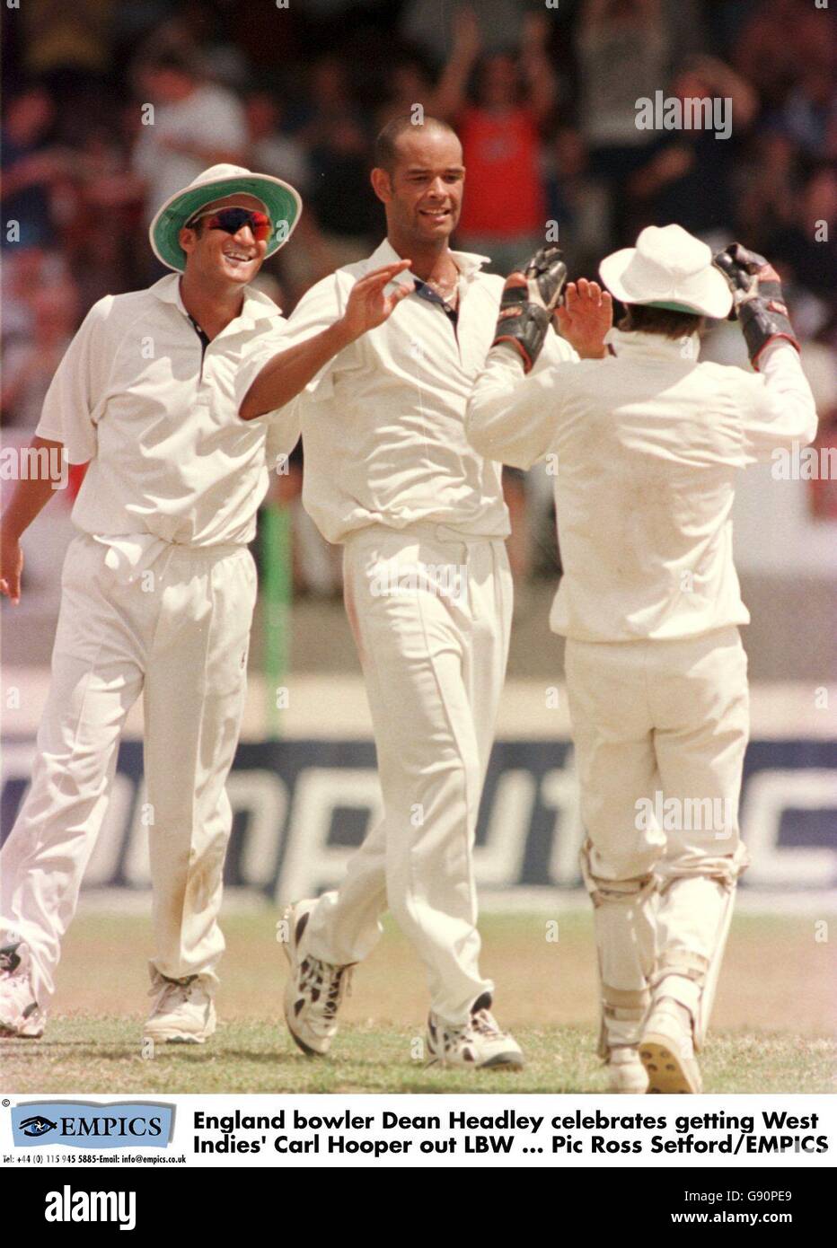 England bowler Dean Headley celebrates getting West Indies' Carl Hooper ...