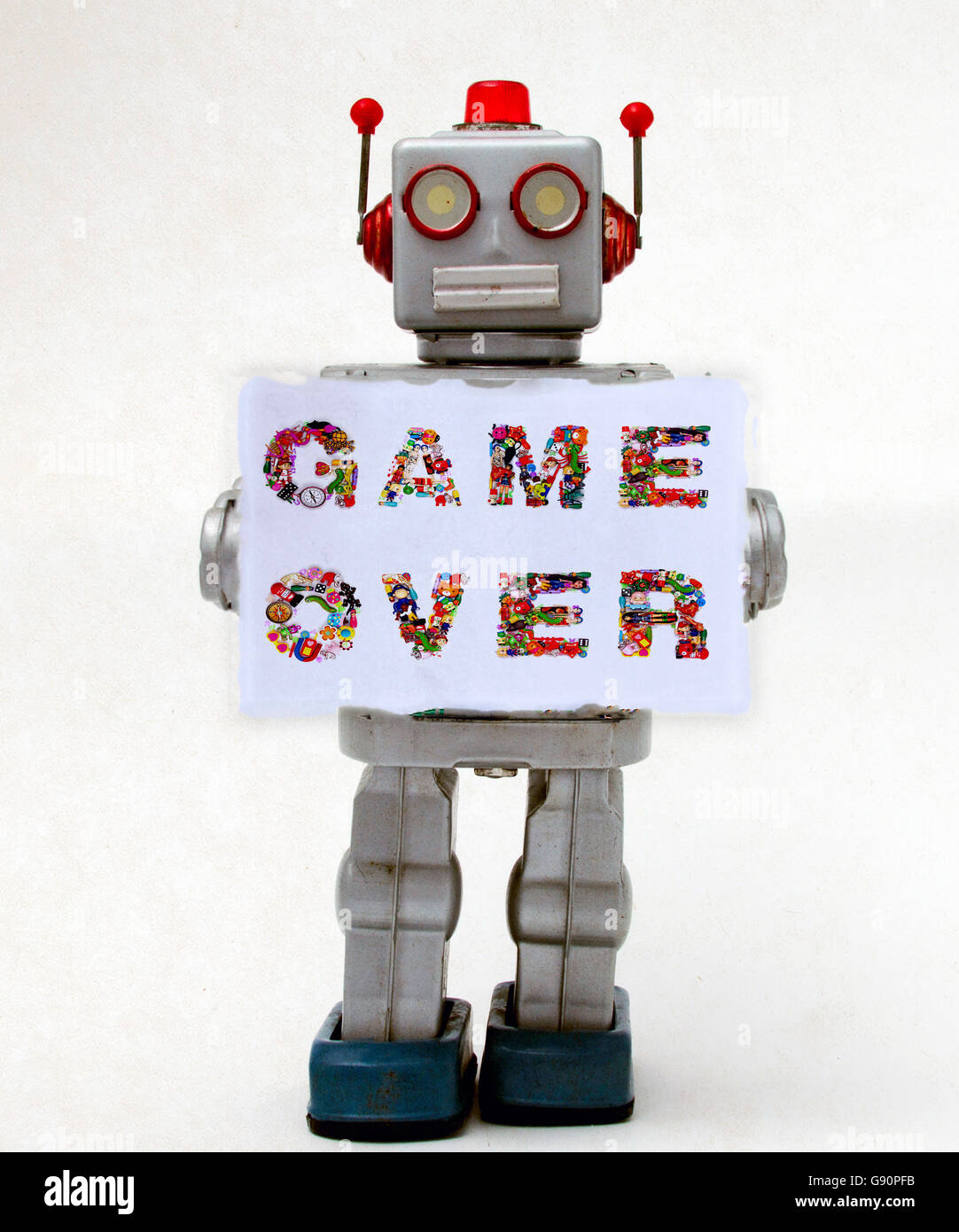 robot holing a sign game over Stock Photo - Alamy