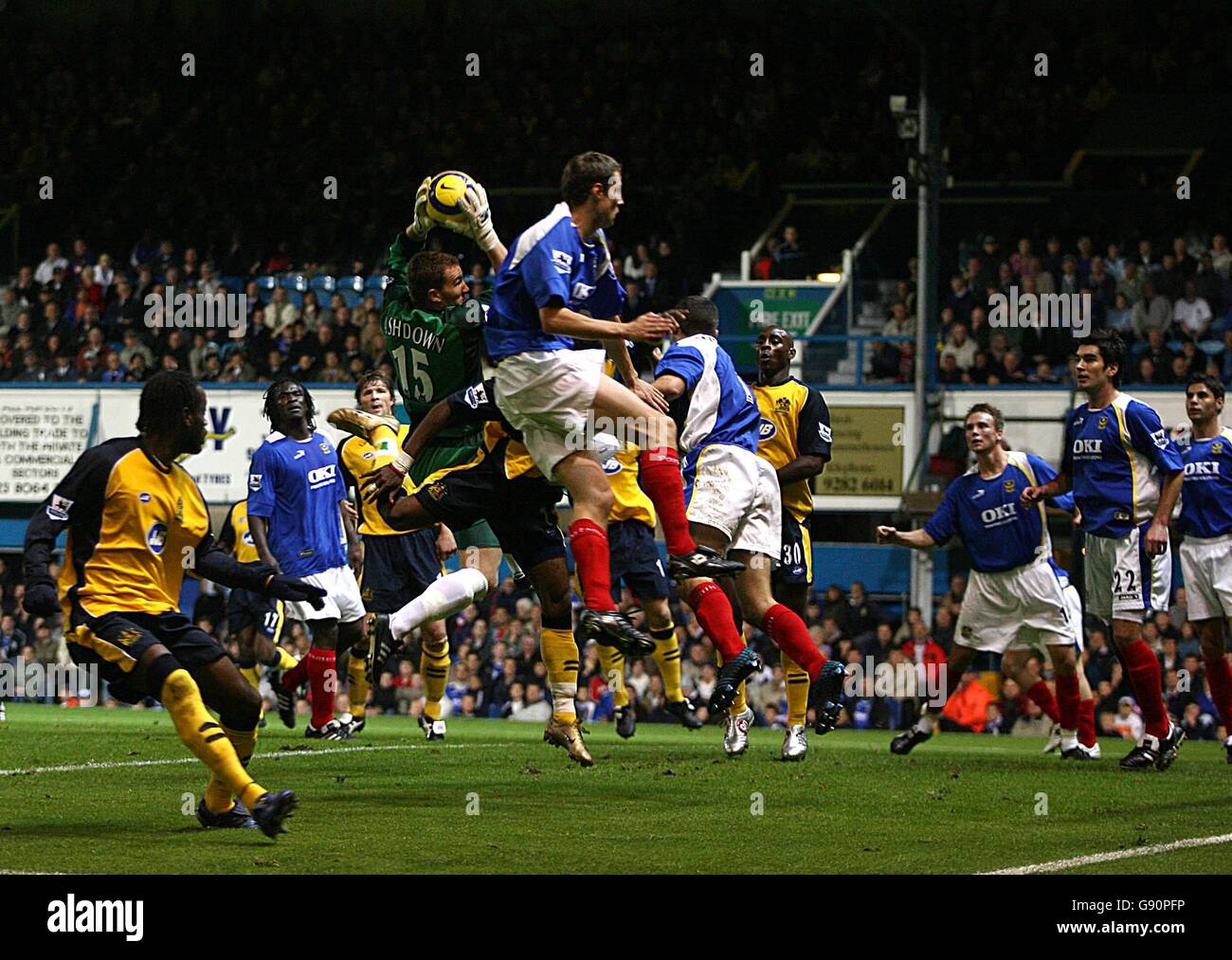 Portsmouth goalkeeper jamie ashdown claims a cross in his area hi-res ...