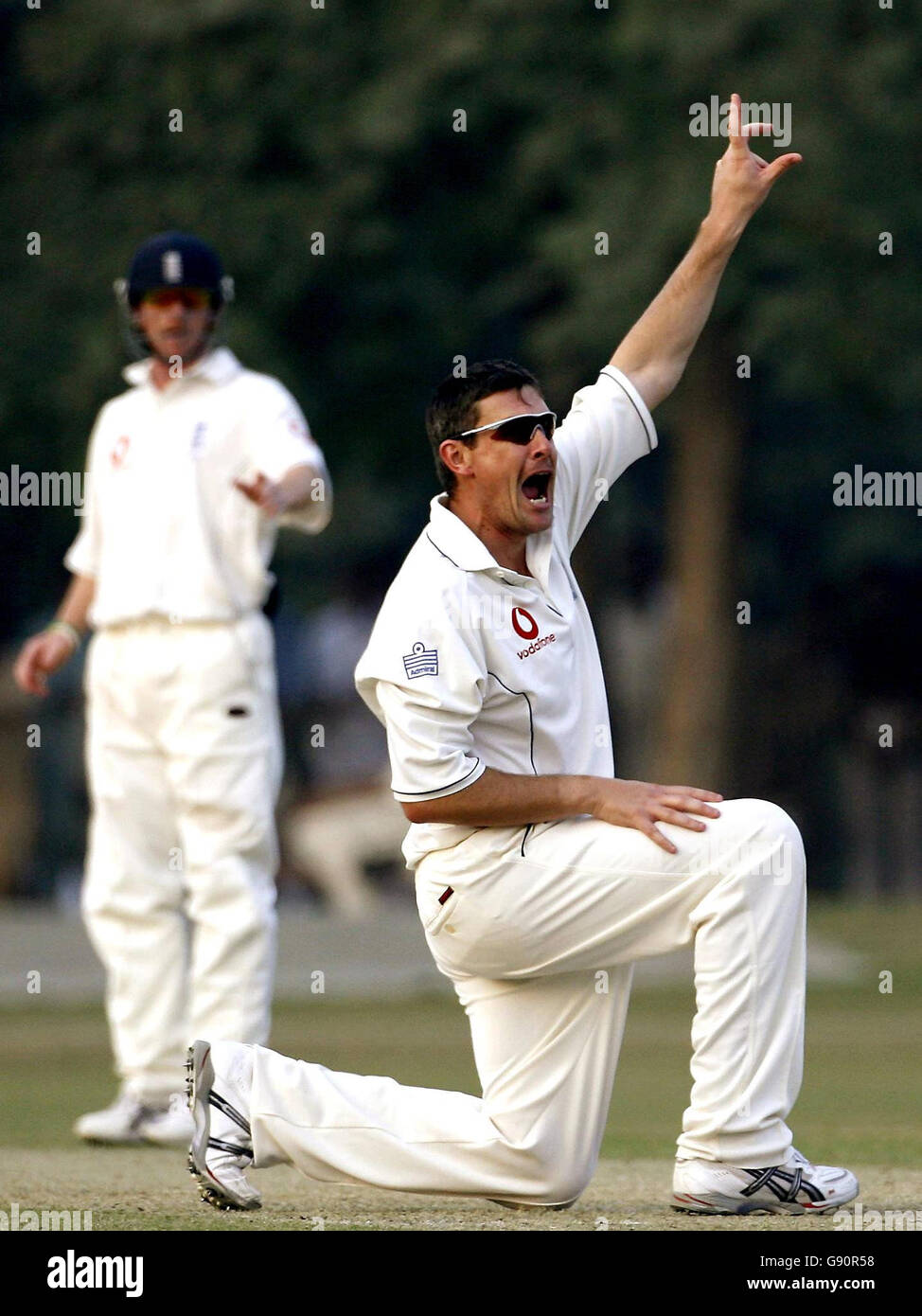 England's Ashley Giles celebrates trapping Pakistan A captain Hasan ...