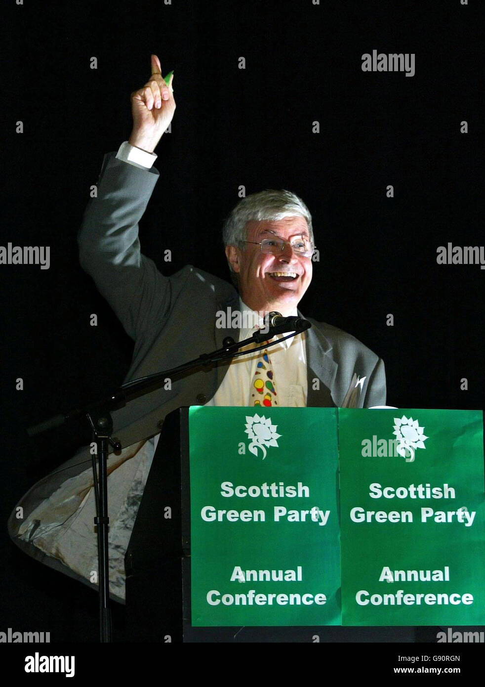 Co-convener of the Scottish Green party Robin Harper gives his closing ...