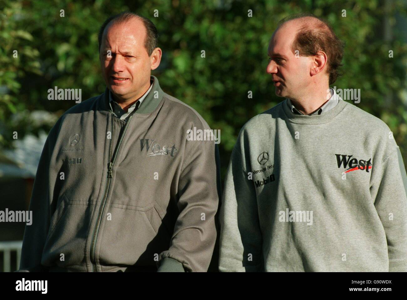 L-R Ron Dennis, McLaren boss with Adrian Newey, Technical Director ...
